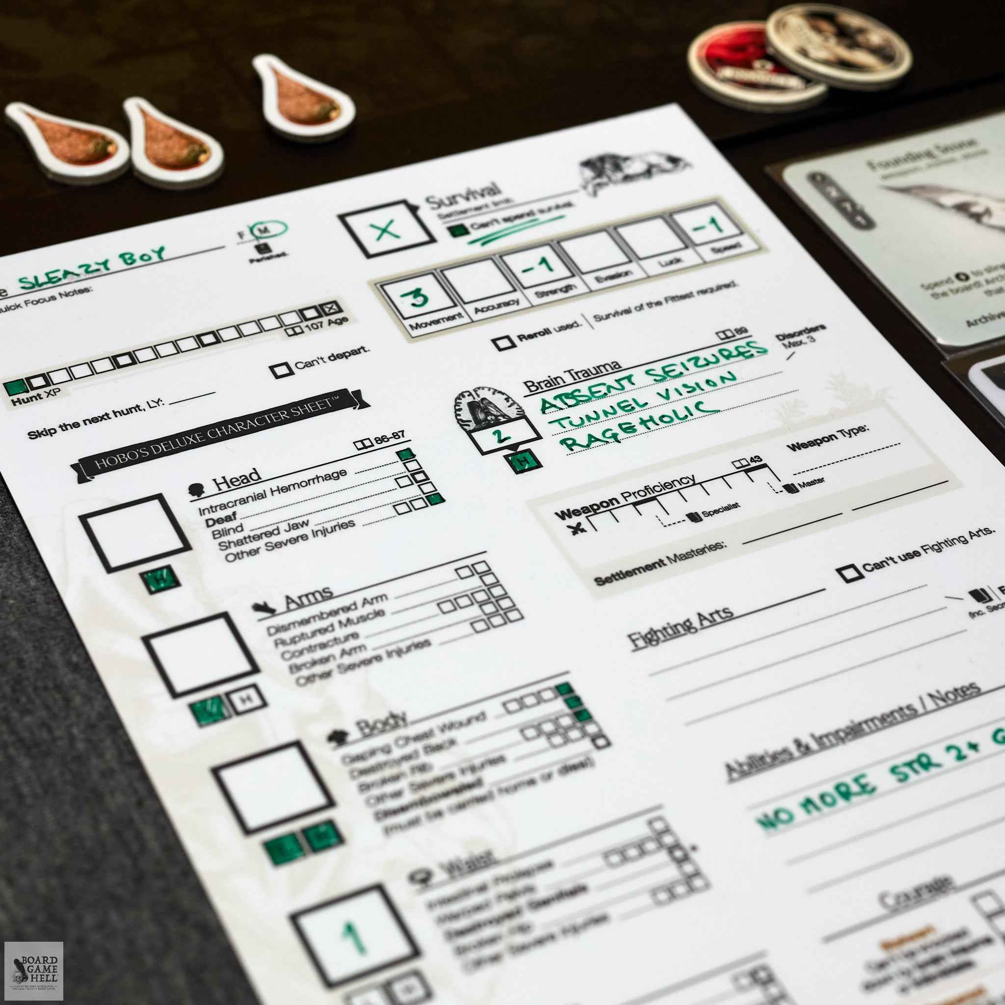Hobo’s Deluxe Character Sheets™ for Kingdom Death – Board Game Hell